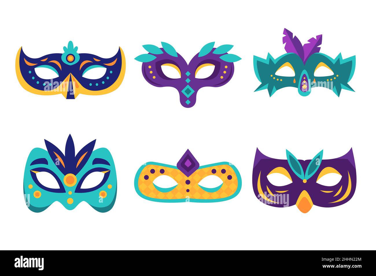 Flat venice carnival masks set Vector illustration Stock Vector Image ...