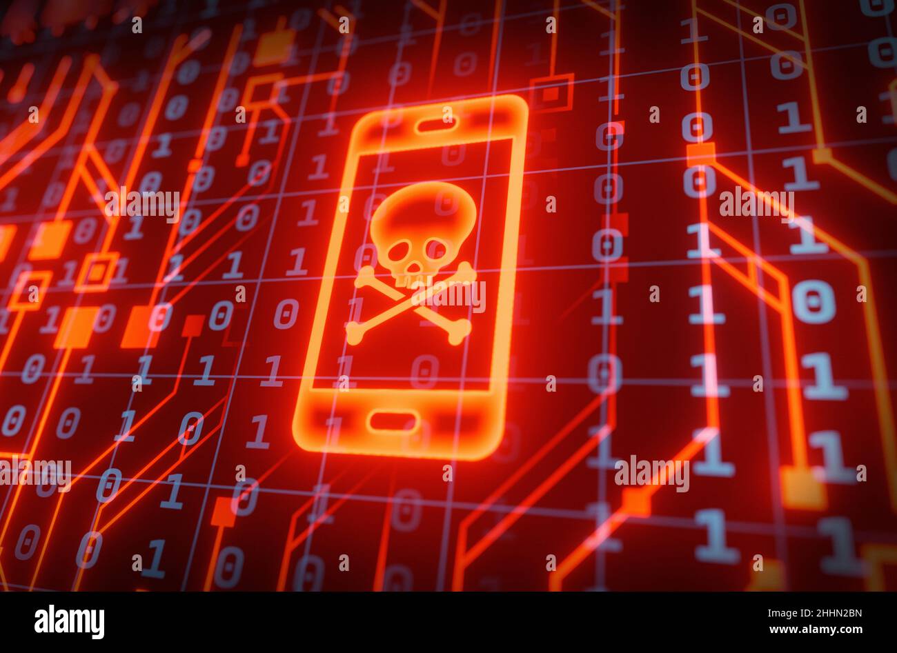 CPU on board with skull hologram display futuristic data technology ...