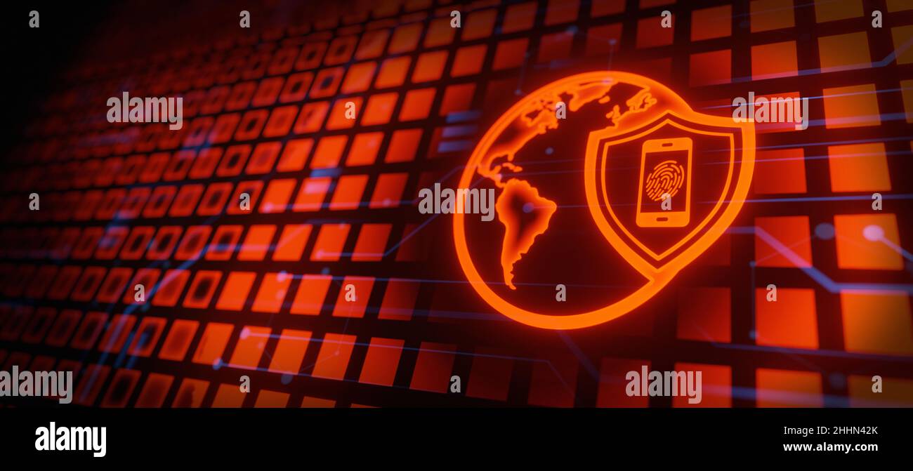 Digital cyberspace with globe fingerprint and mobile security and ...