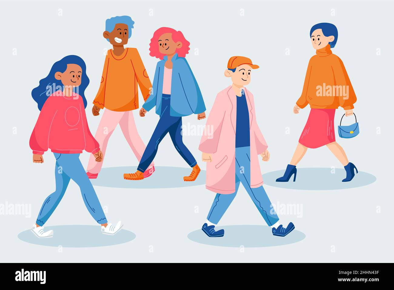 Hand drawn flat design crowd of people walking illustration Vector ...