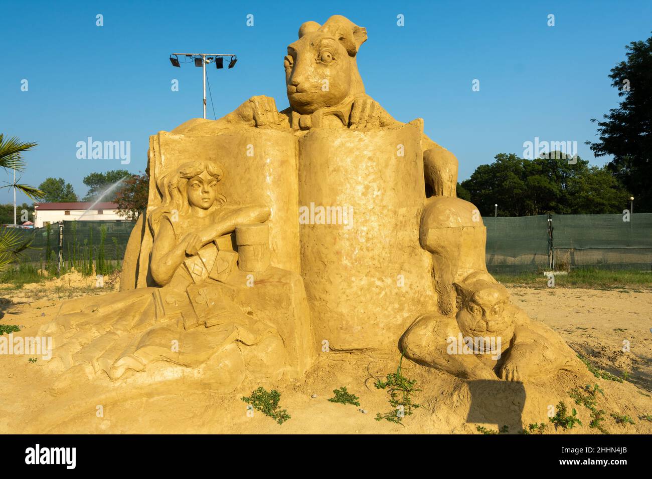 Sand figures of cartoon characters exhibited in the sea garden in ...