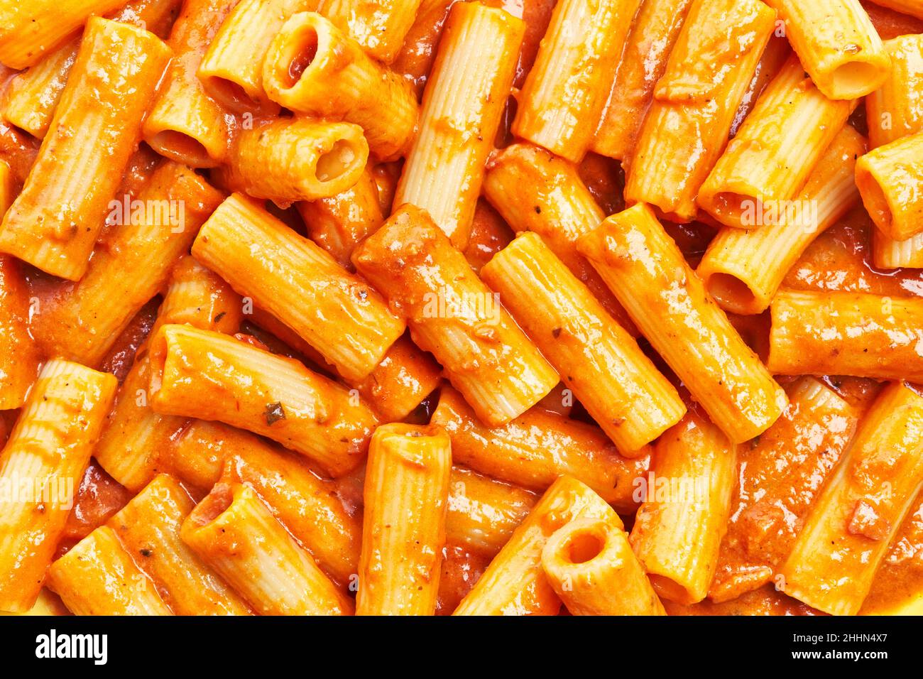 Delicious italian rigatoni pasta with tomato sauce texture Stock Photo ...