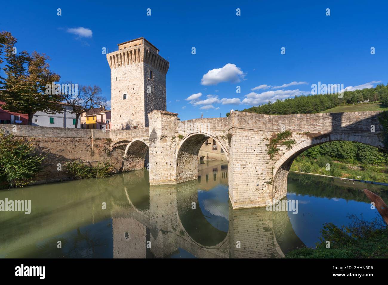 View of the Medieval Tower and Roman Bridge. Fermignano birthplace of ...