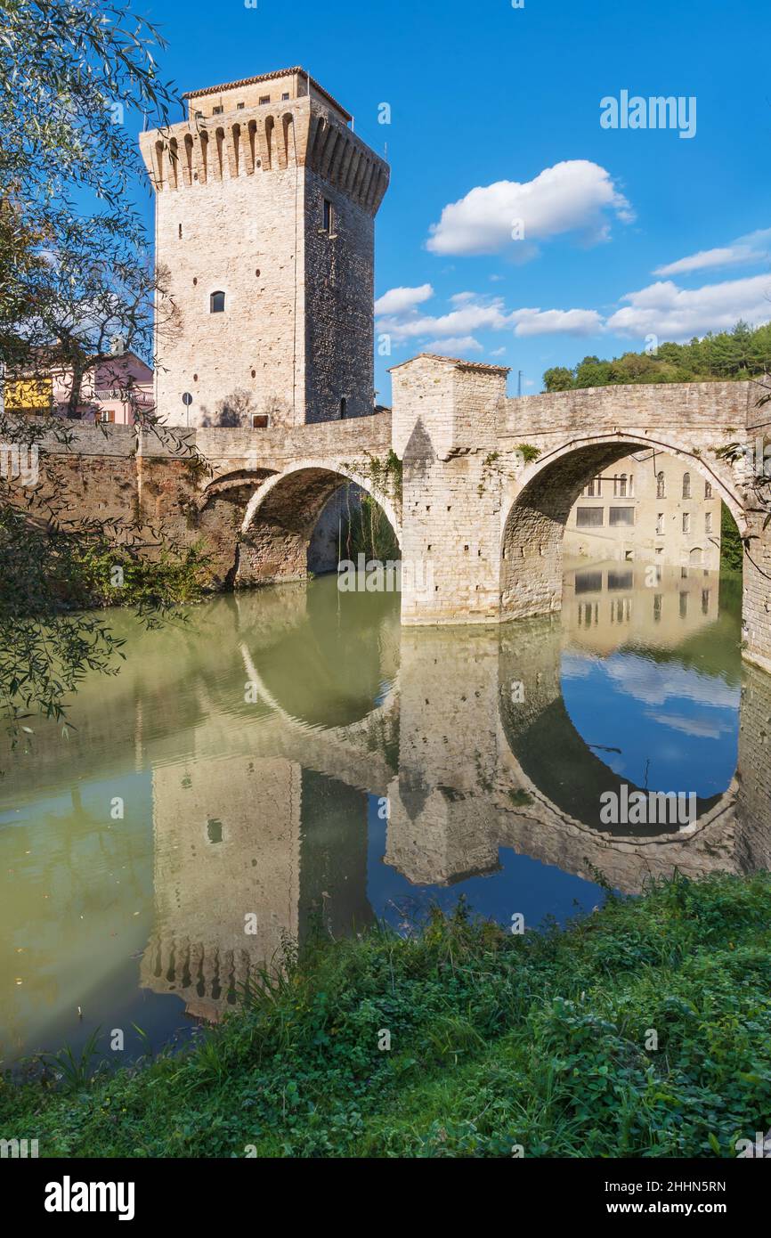 View of the Medieval Tower and Roman Bridge. Fermignano birthplace of ...