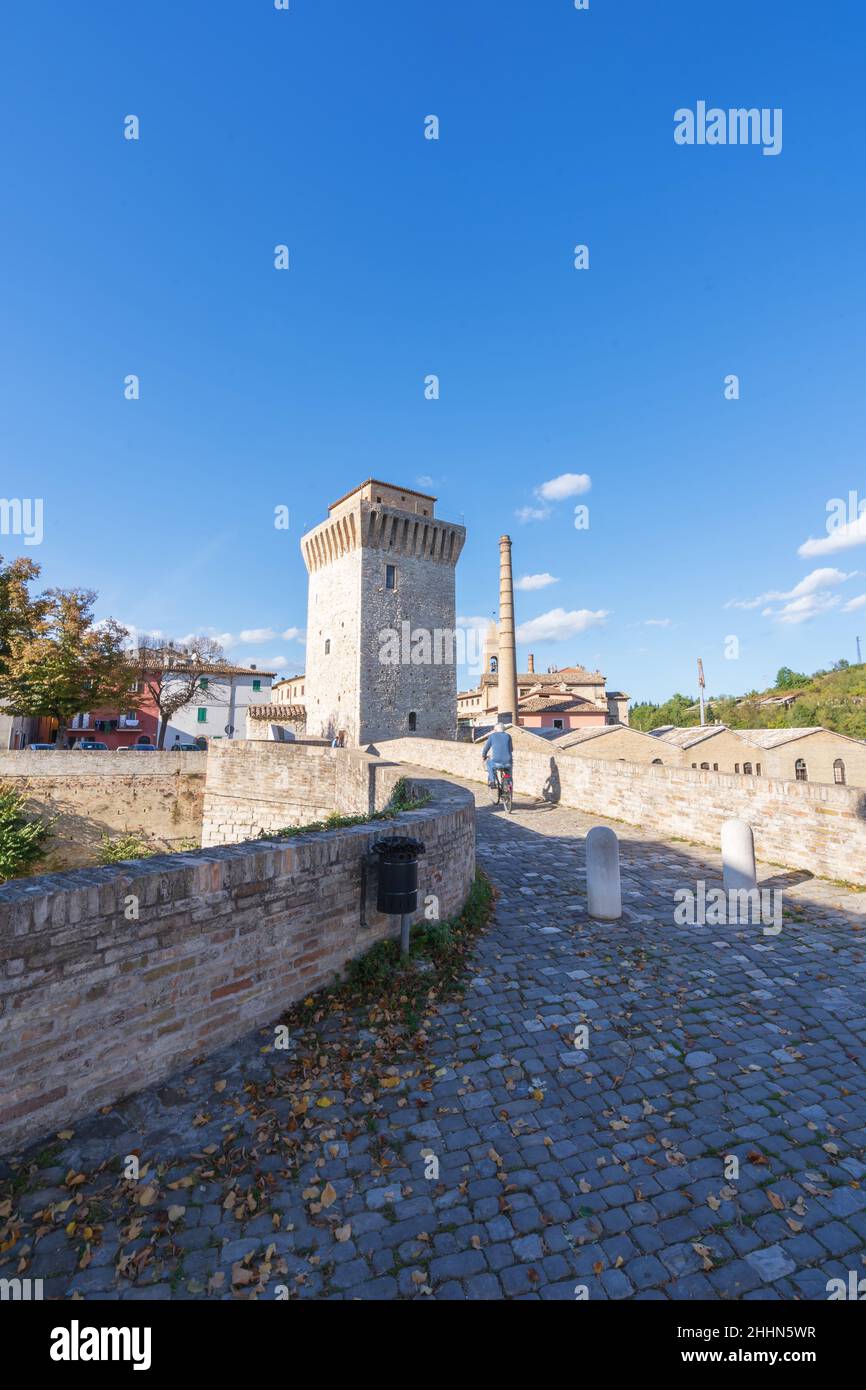 View of the Medieval Tower and Roman Bridge. Fermignano birthplace of ...