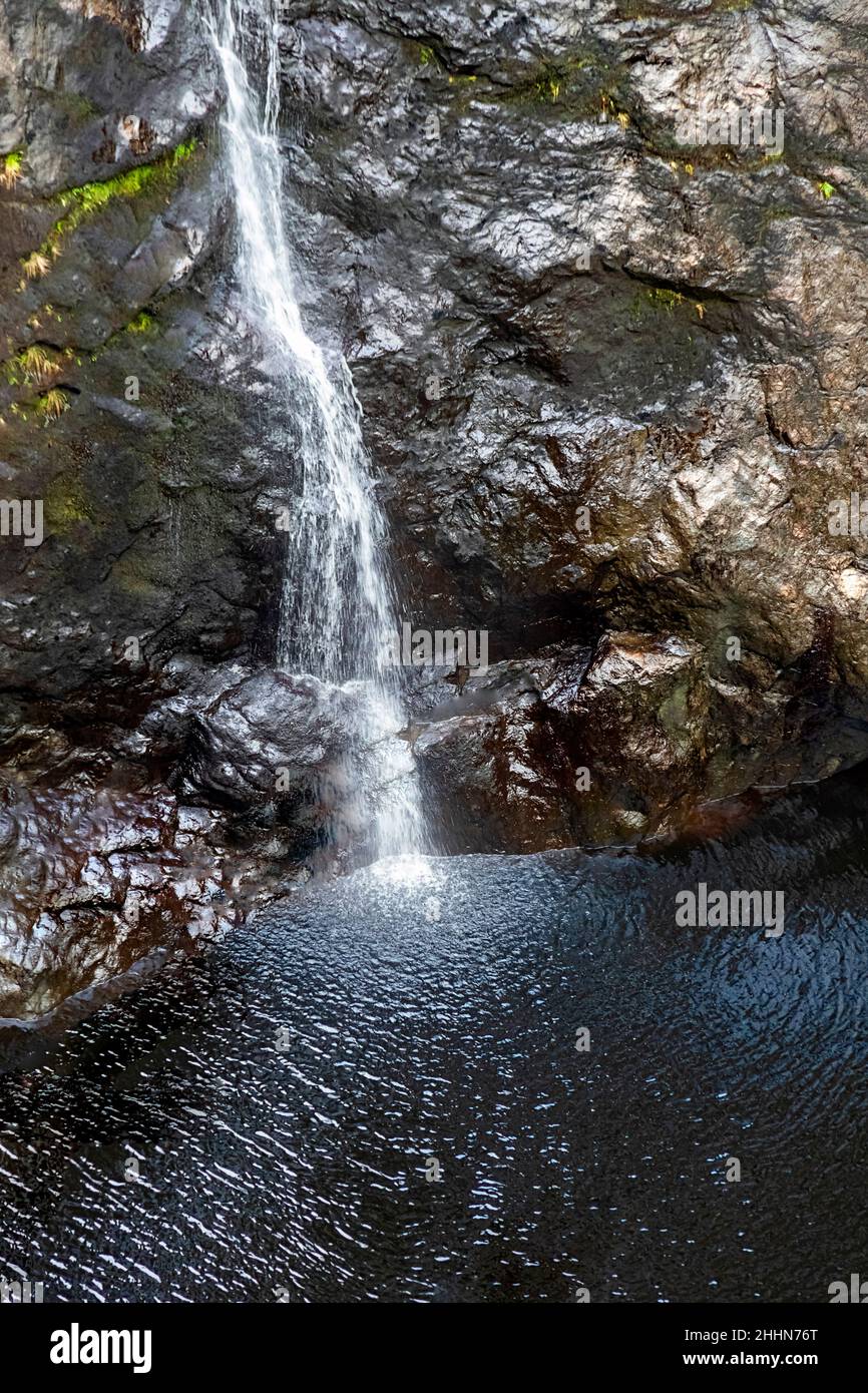 FOYERS HIGHLANDS SCOTLAND LOWER WATERFALL CASCADE OF WATER INTO A BLACK ...