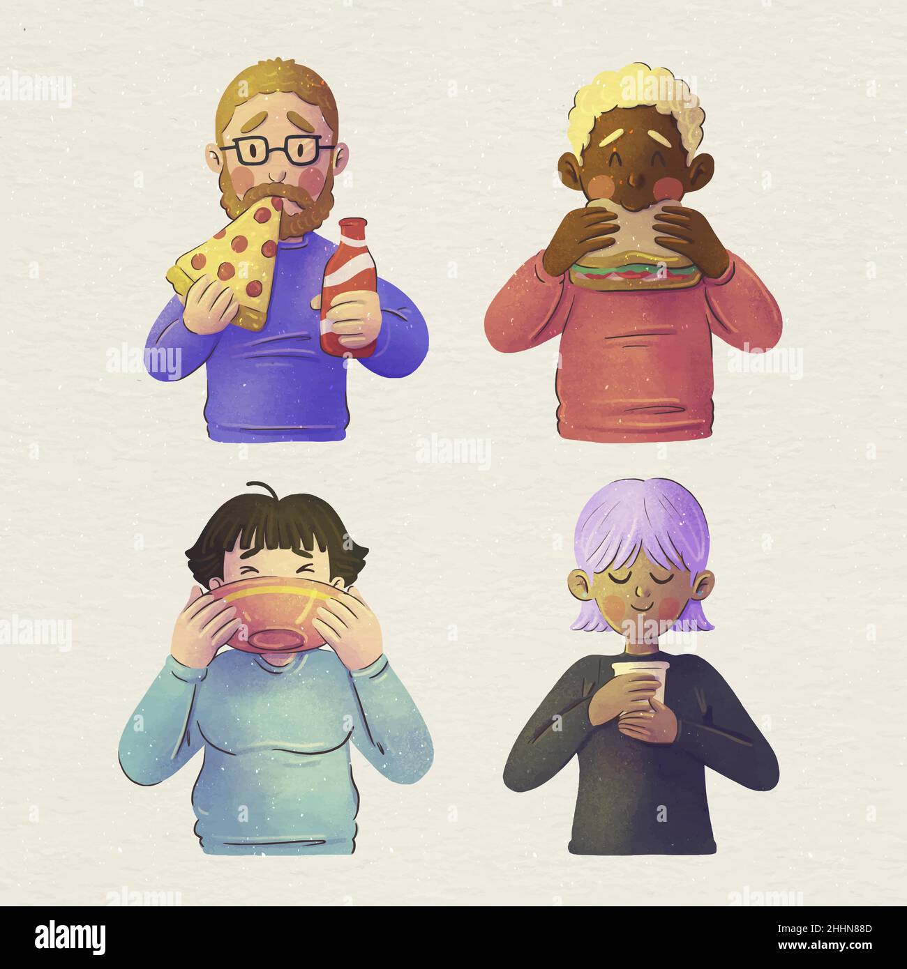 Watercolor people eating illustration Vector illustration Stock Vector ...