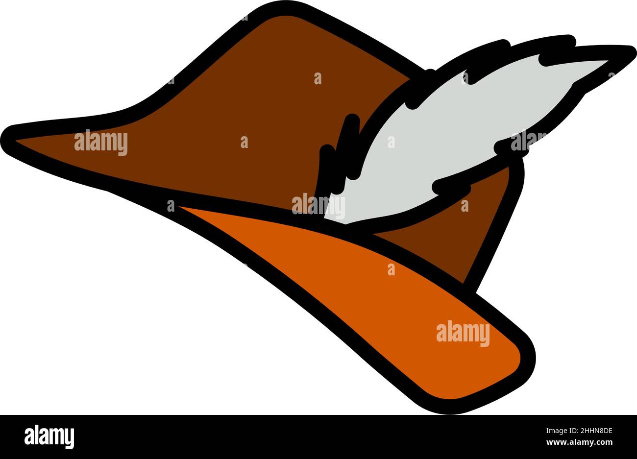 Icon Of Hunter Hat With Feather. Editable Bold Outline With Color Fill ...