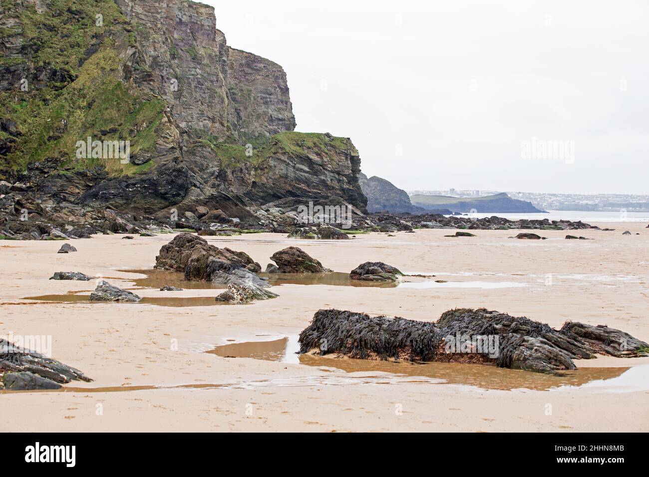 Watergate Bay beach, Cornwall, England, January 18th 2022, a view of ...