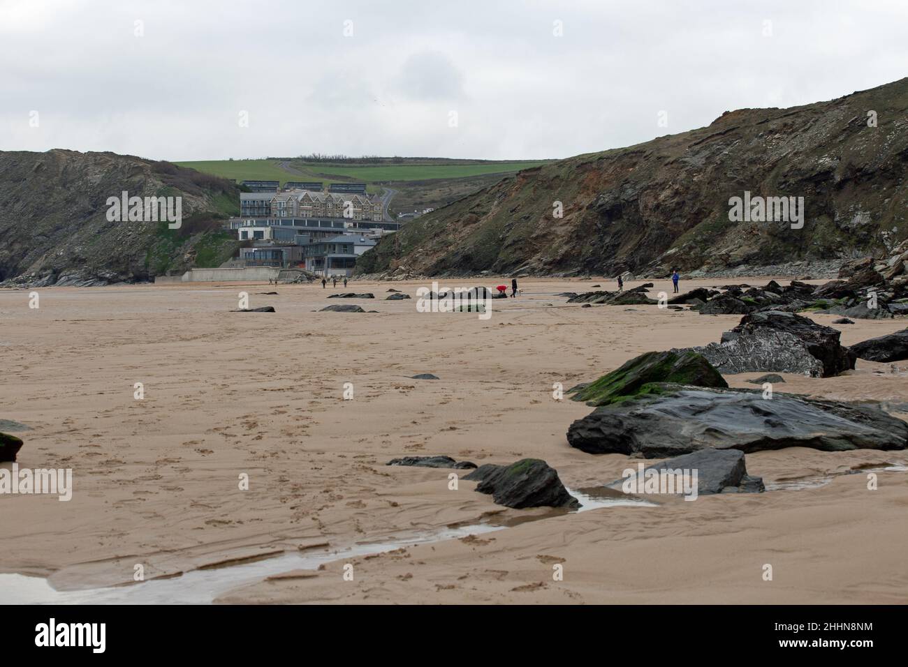 Watergate Bay beach, Cornwall, England, January 18th 2022, a view of ...