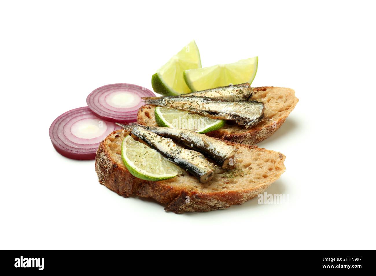 Sandwiches with sprats isolated on white background Stock Photo - Alamy