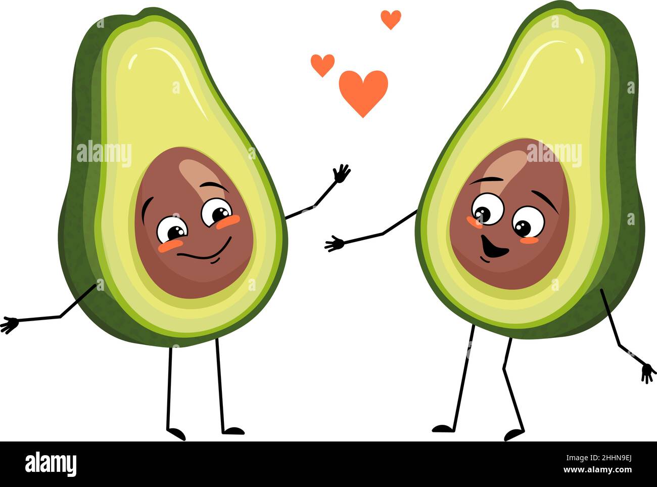 Avocado character with love emotions, smile face, arms and legs. Person ...