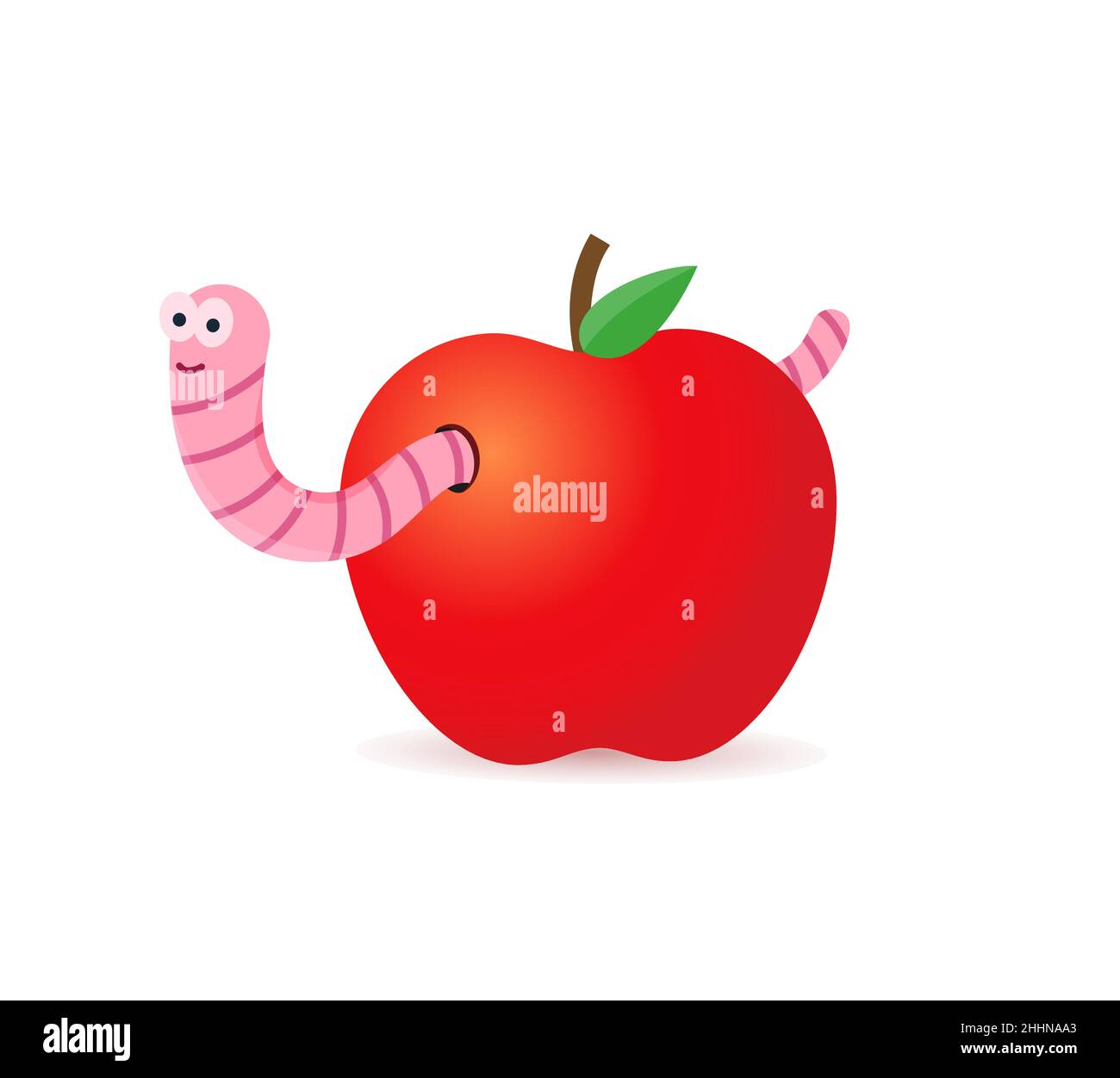Red apple with worms. Worm is a cartoon character coming out of an ...