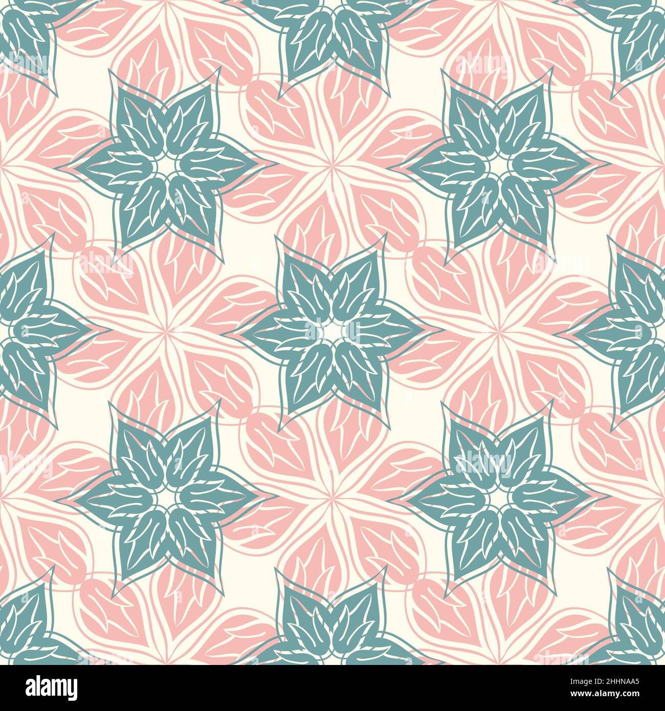 Azulejo style modern abstract flower heads vector seamless pattern ...