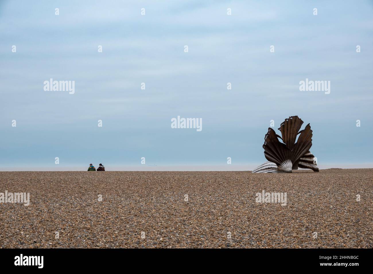 The Shell sculpture on Aldeburgh beach with the top halves of two ...