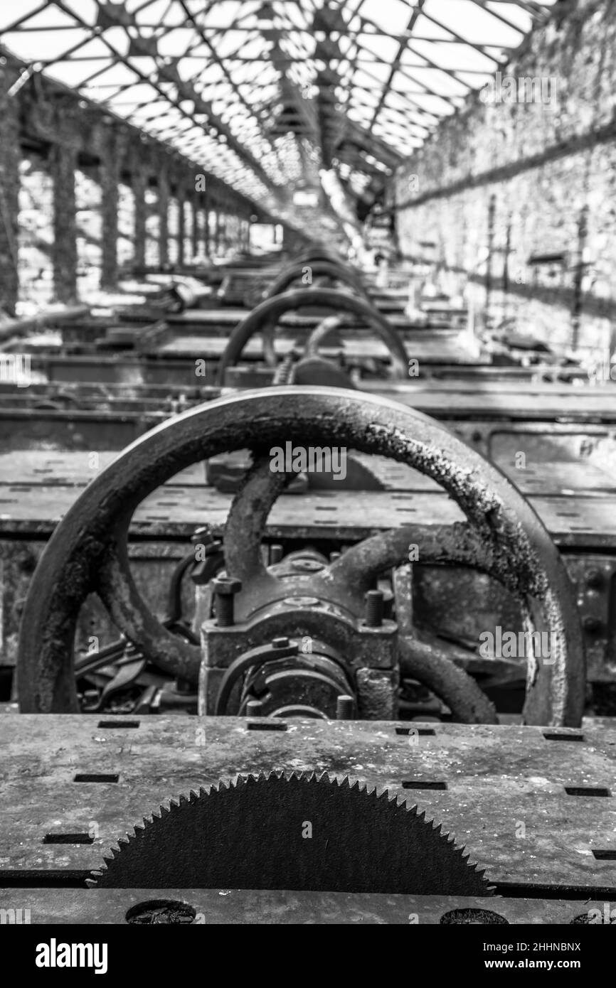 Disused slate quarry mill saw beds. Slate cutting beds, mill house ...