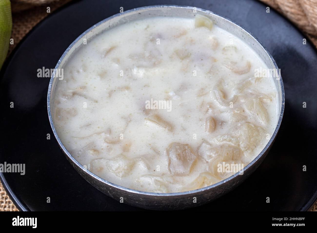 Turkish Traditional Tripe Soup on a linen background. Local name ...