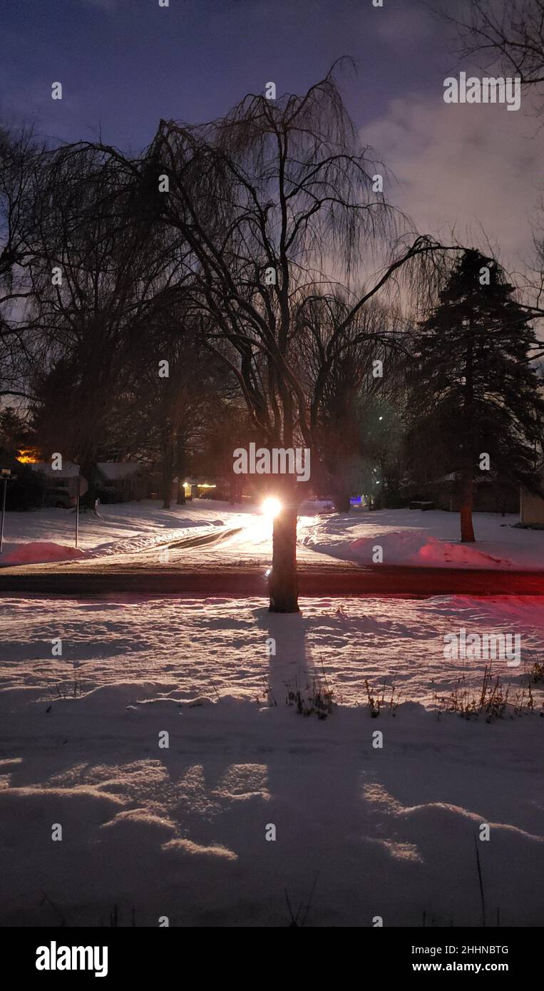 Nighttime streetscape scene in winter Stock Photo - Alamy