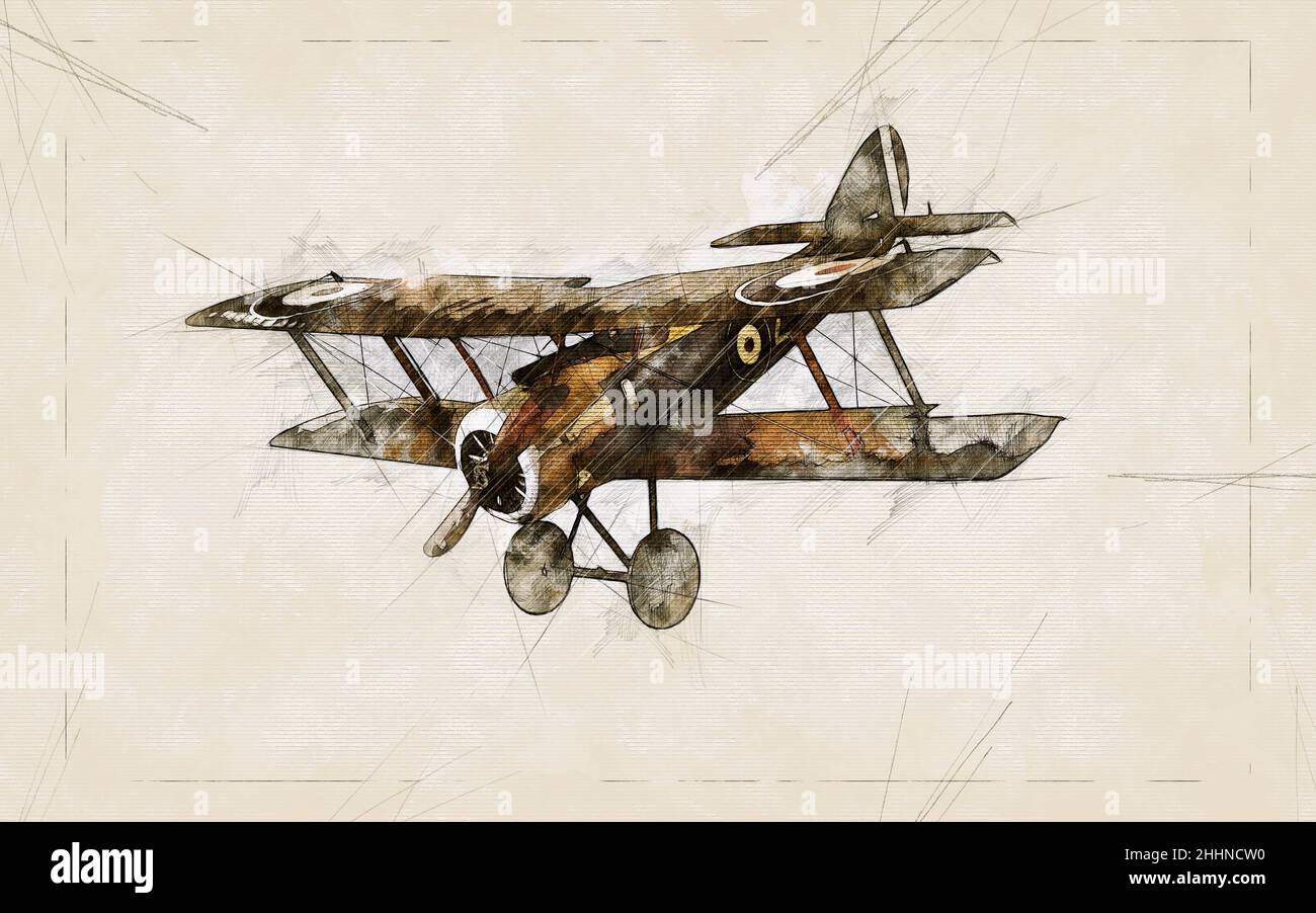 Illustration Sketch of a old airplane flying Stock Photo - Alamy