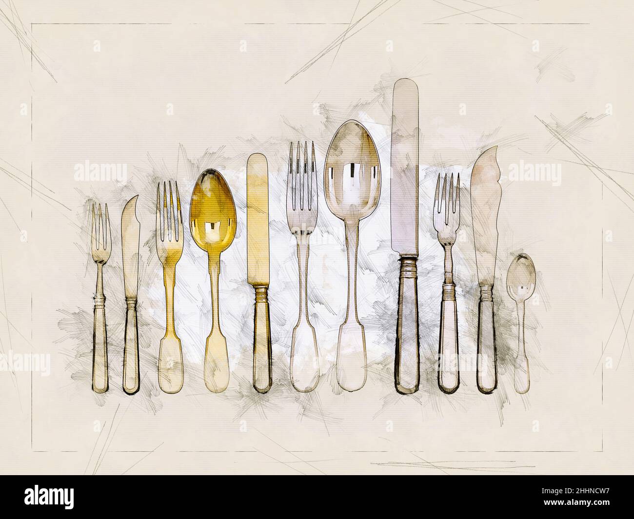 Kitchen utensils antique drawing hi-res stock photography and images ...