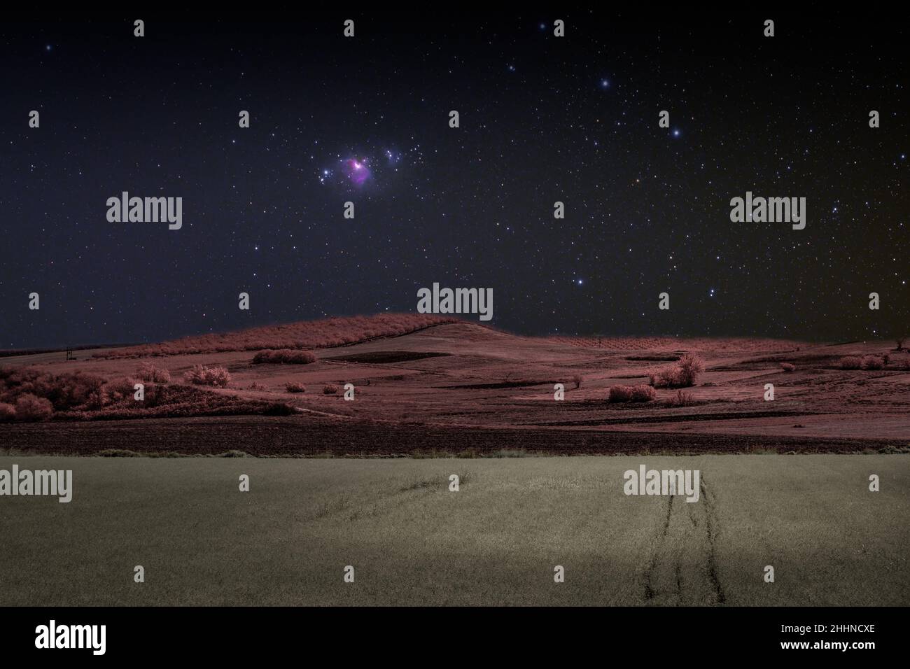 Rural infrared nightscape of orion nebula Stock Photo - Alamy