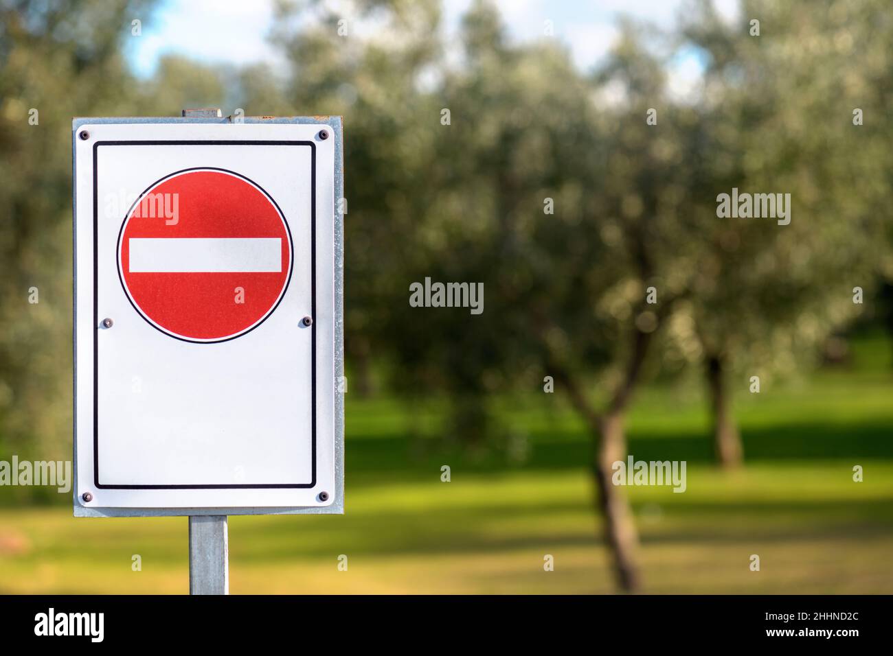 Stop sign no entry, Private area information board, outdoor in olive ...