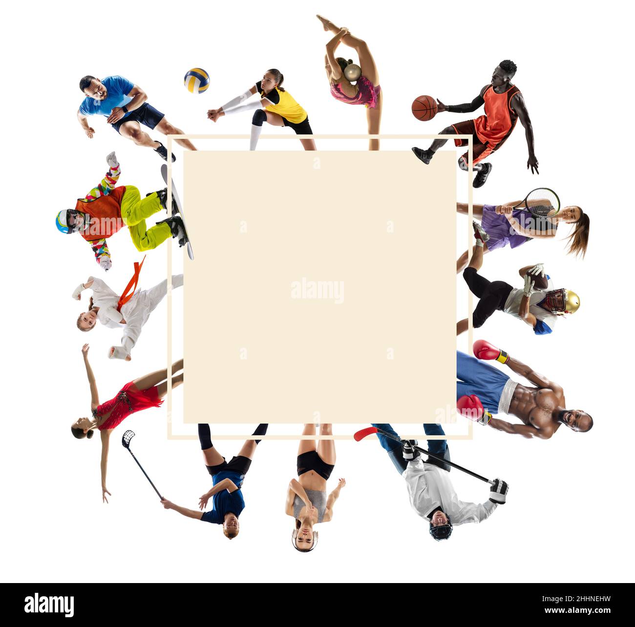 Sport collage about soccer, american football, basketball, volleyball ...