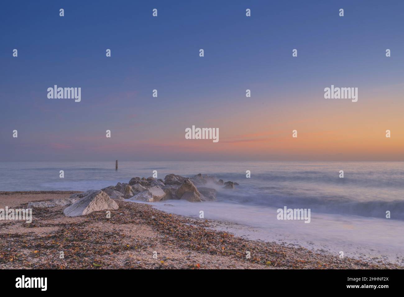 Sunset on the beach of Porto Recanati, Marche, Italy, Europe Stock ...
