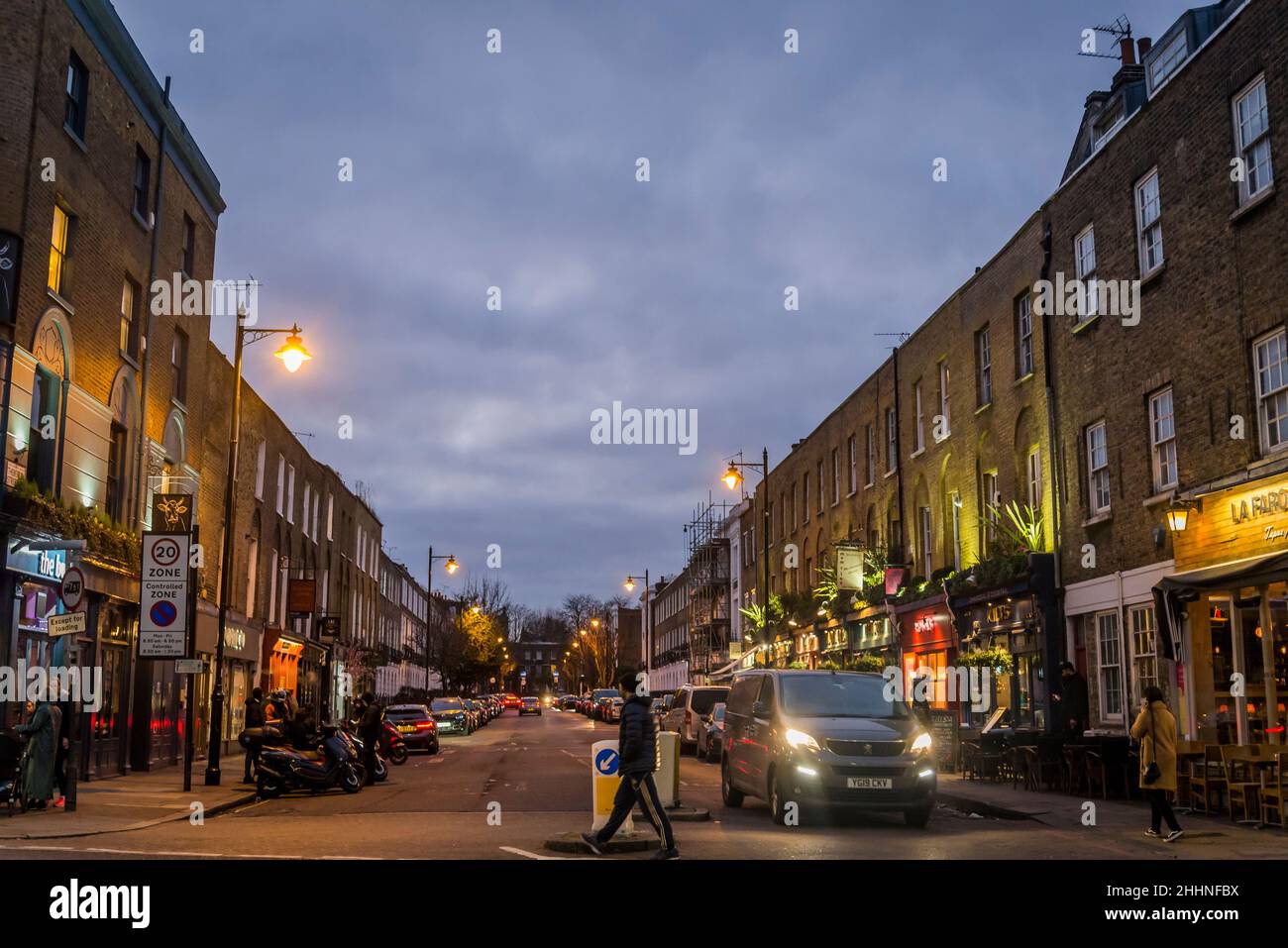 Upper street, the central thoroughfare of Islington at night, London ...