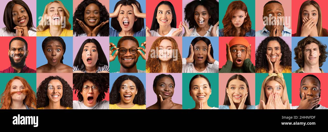 Human emotions, face expressions concept. Collection of closeup photos ...