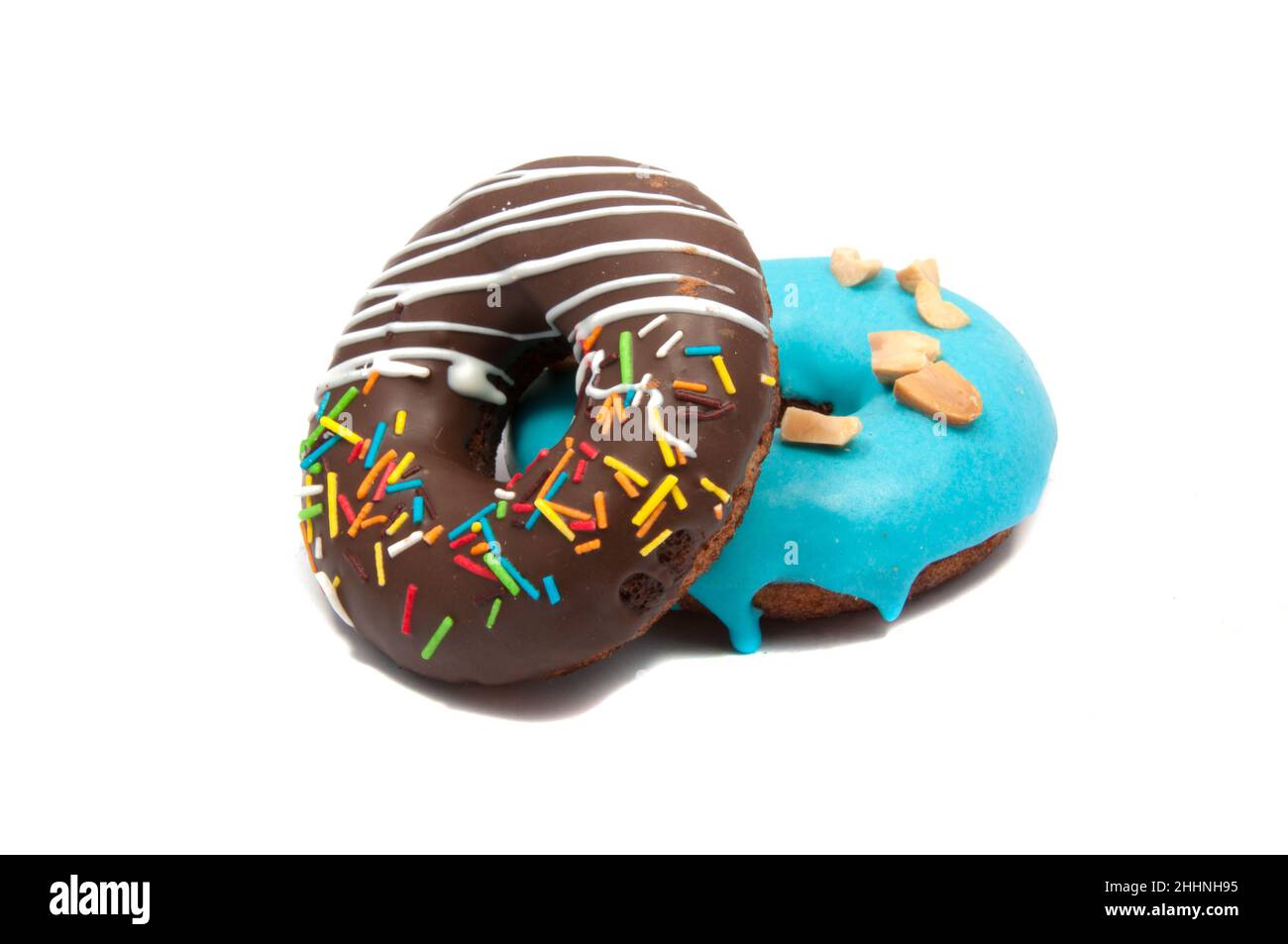 Chocolate exclusive dessert two donuts isolated on the white Stock ...