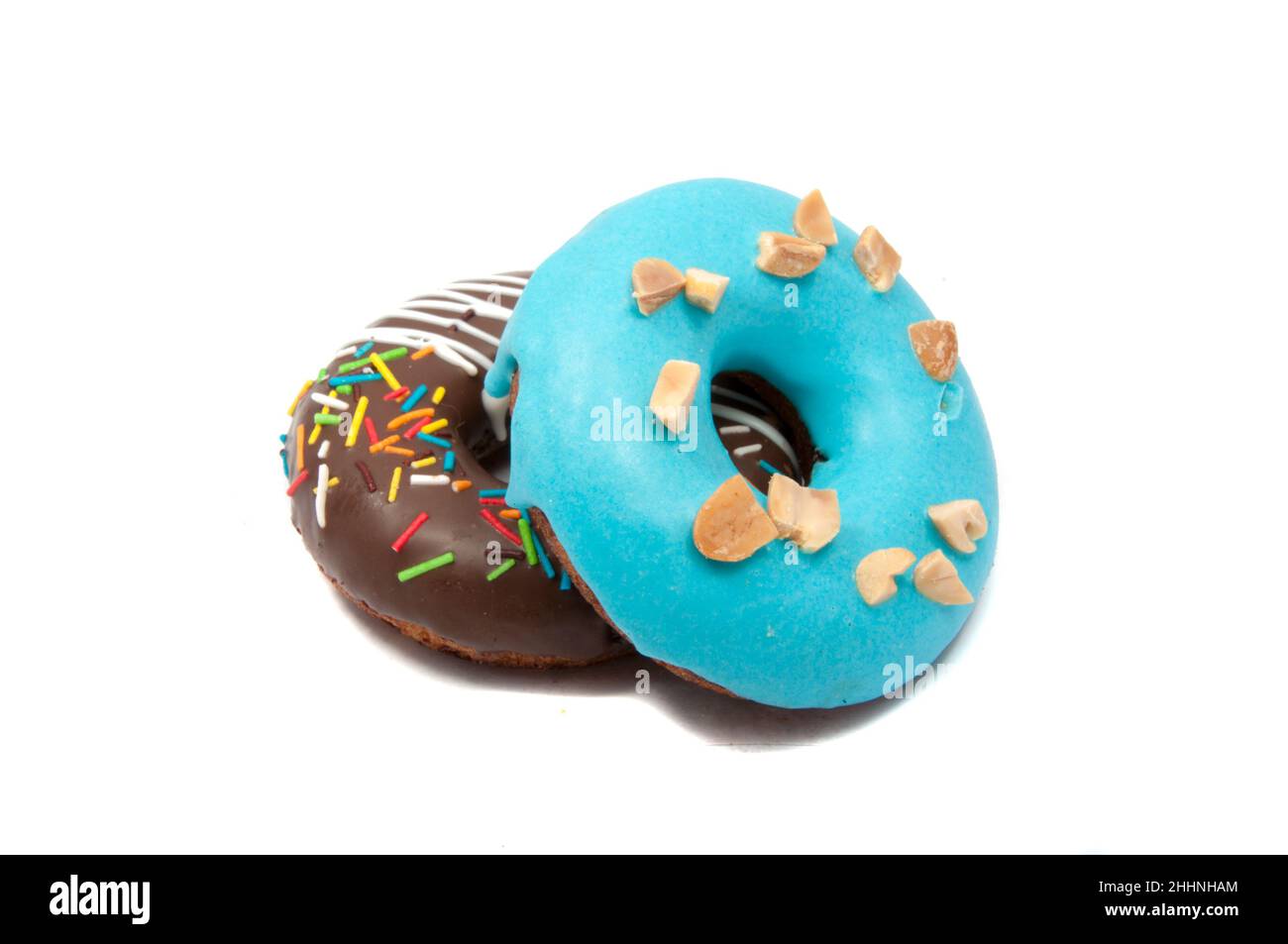 Chocolate exclusive dessert two donuts isolated on the white Stock ...