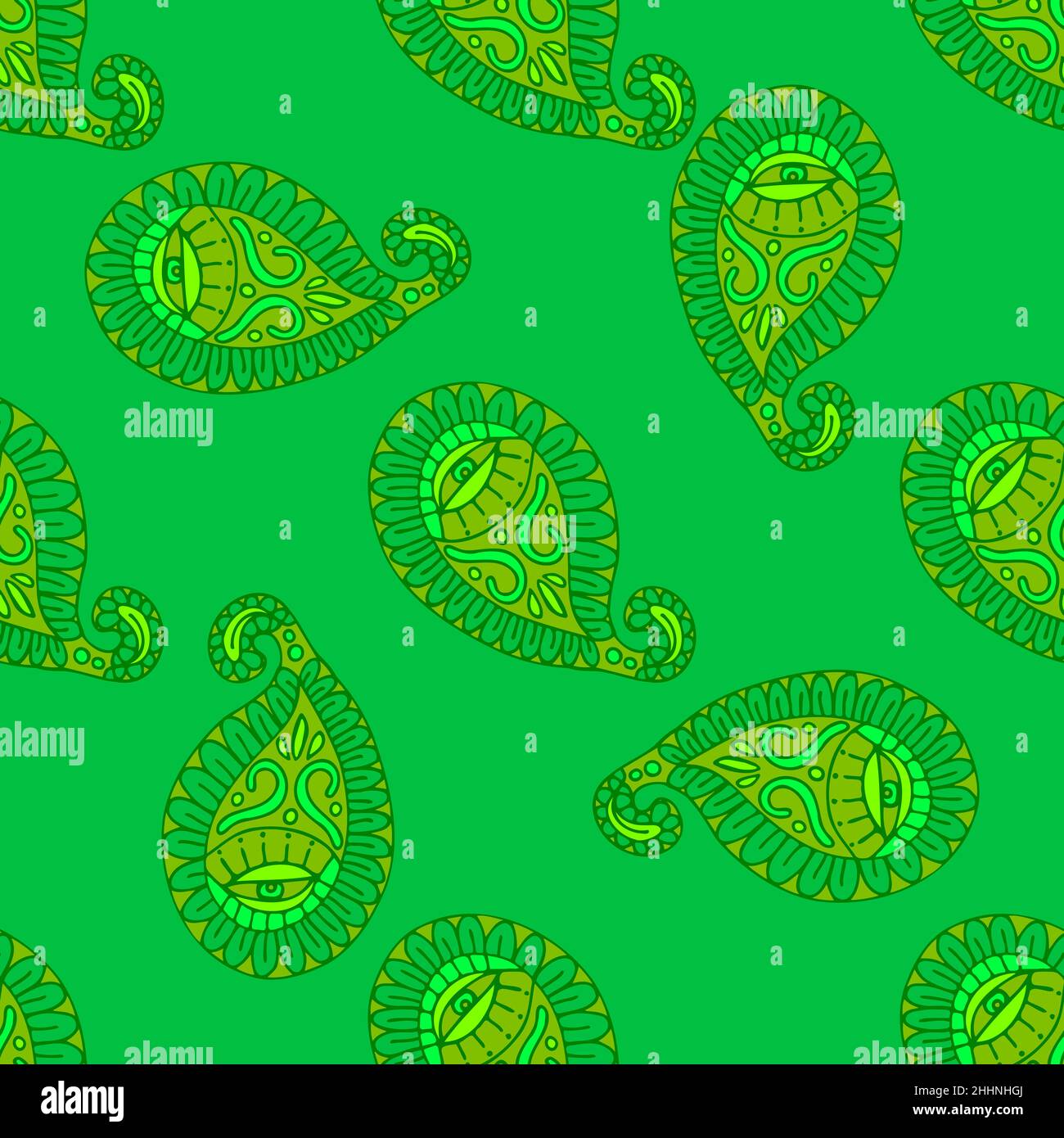 Green seamless paisley pattern. Colorful floral paisley vector seamless ...