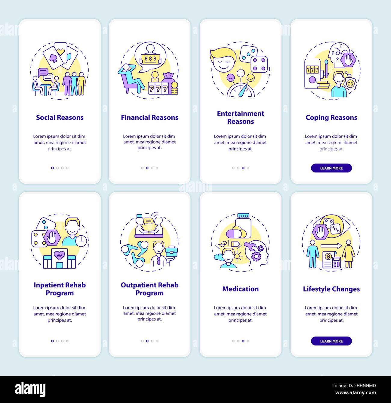 Gambling psychology onboarding mobile app screen set Stock Vector Image ...