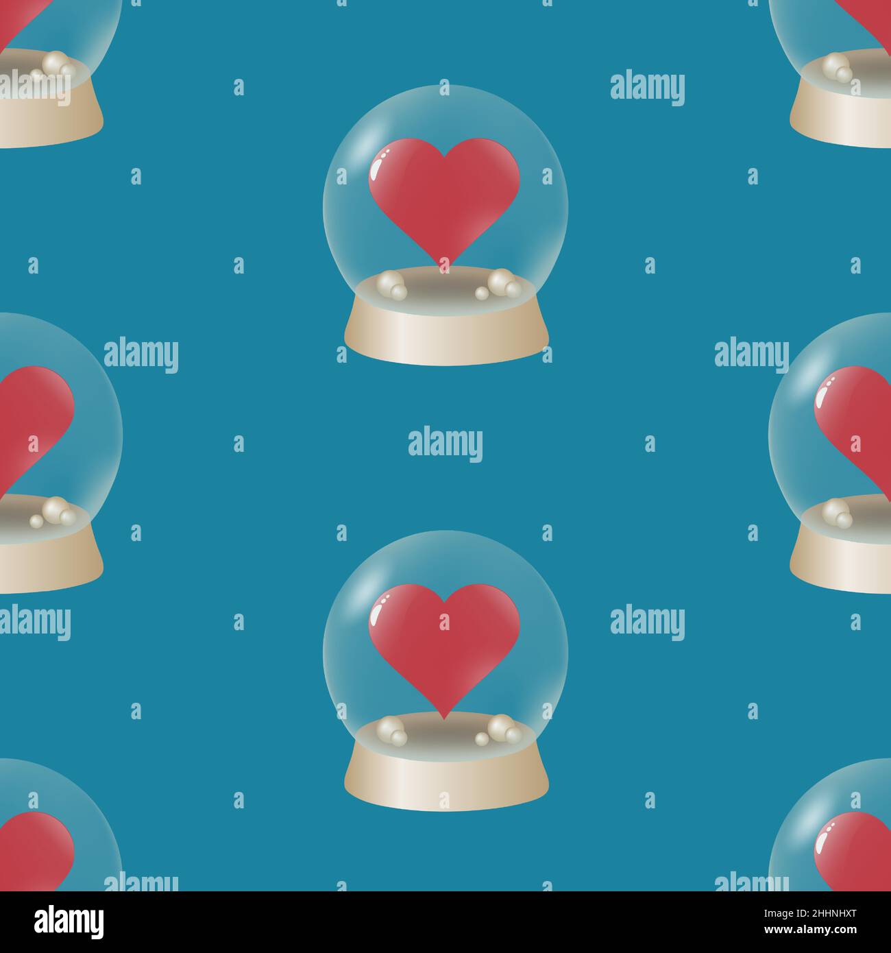 Glass balls with heart inside seamless pattern. Glass sphere with a red ...
