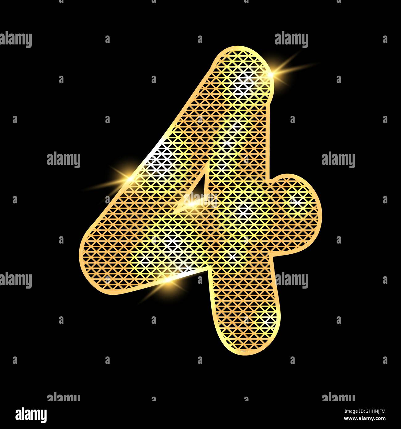 Golden alphabet with highlights on a dark background. Number 4 Stock ...