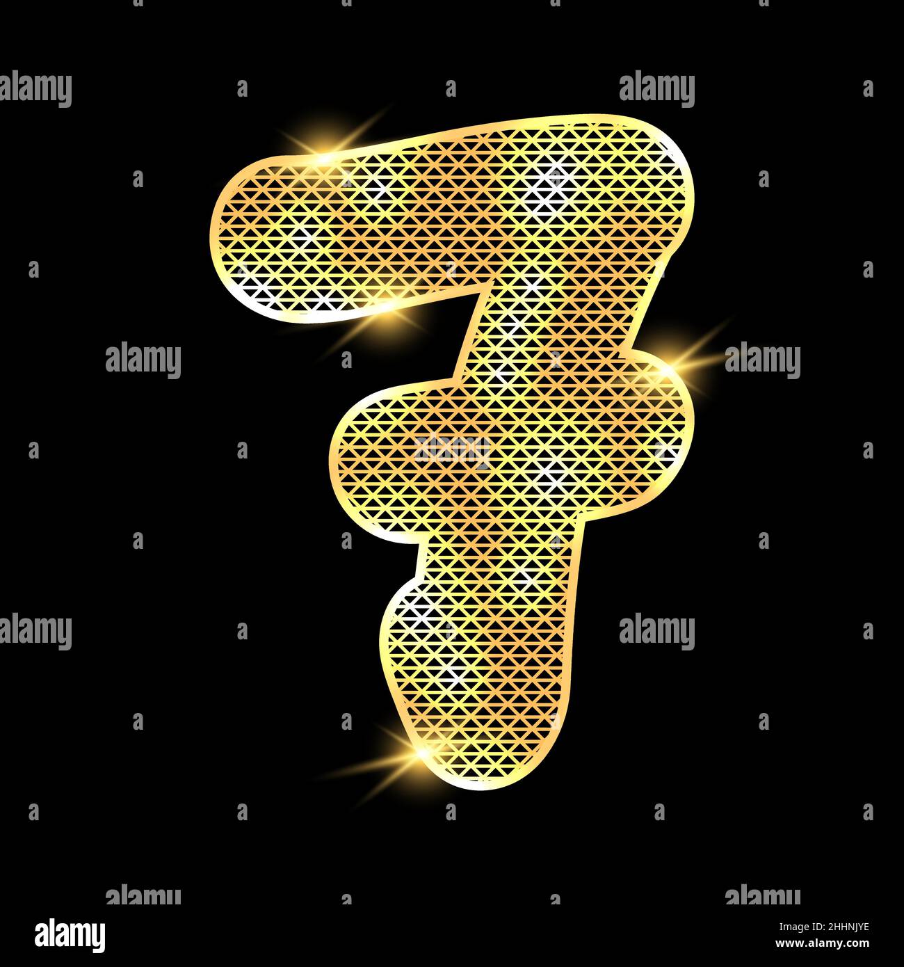 Golden alphabet with highlights on a dark background. Number 7 Stock ...