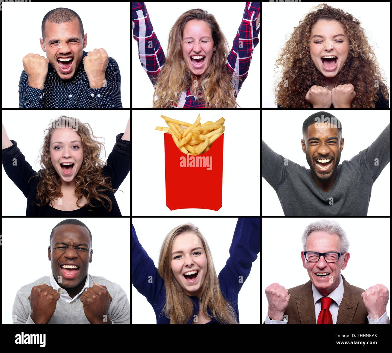 Cheerful people surrounded with healthy food Stock Photo - Alamy