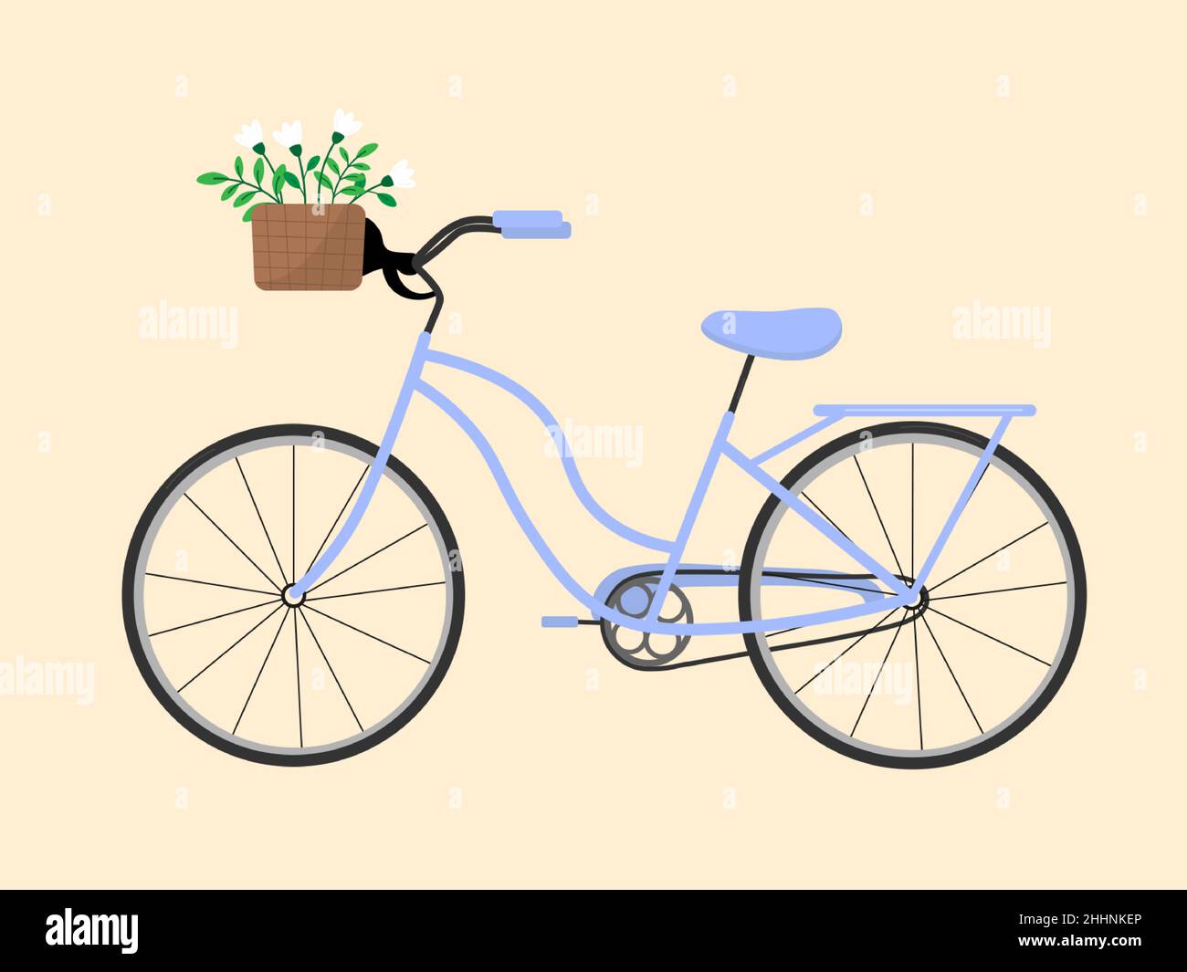 Cartoon vintage bicycle with basket of flowers Stock Vector Image & Art ...