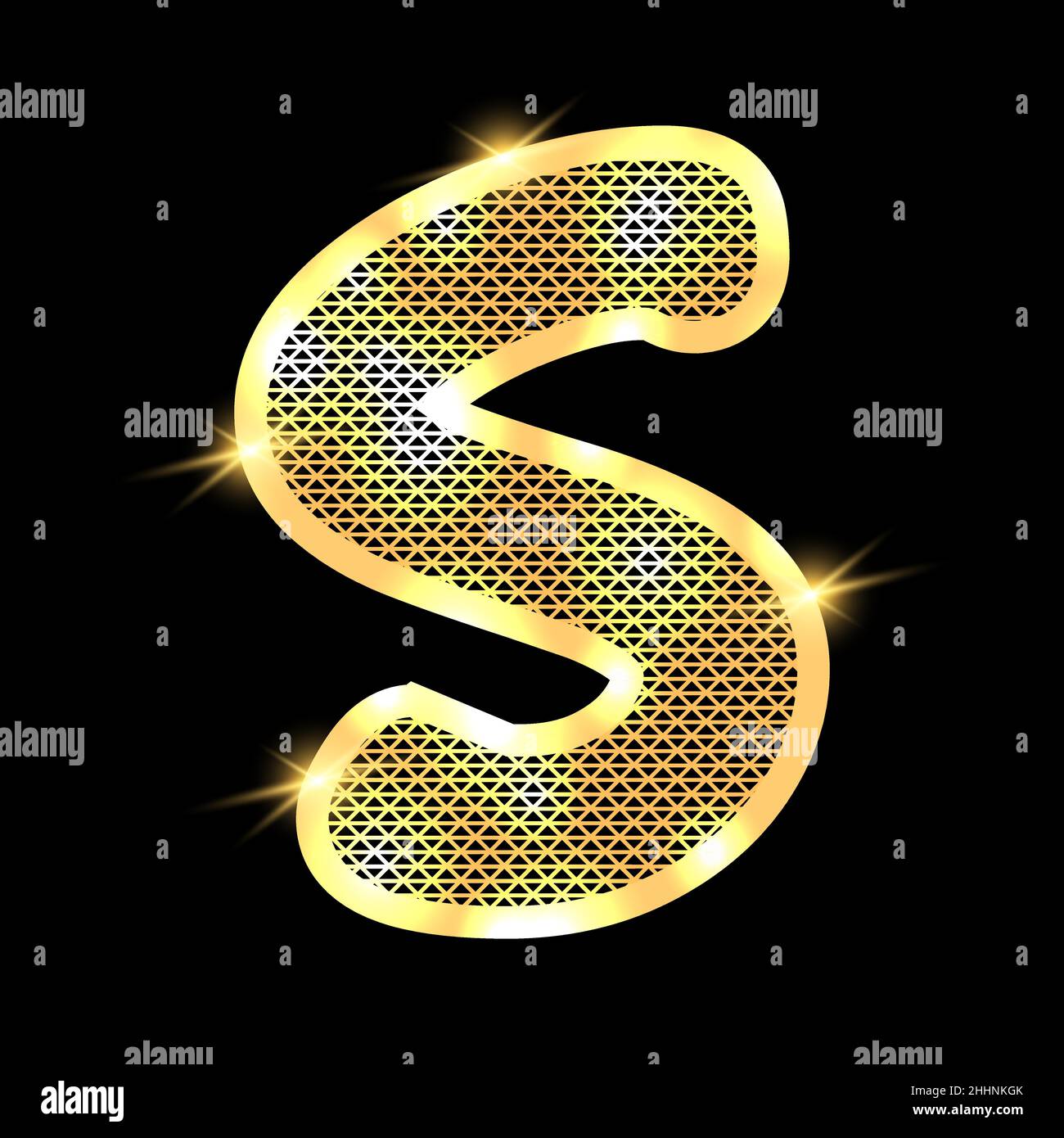 Golden alphabet with highlights on a dark background. Letter S Stock ...