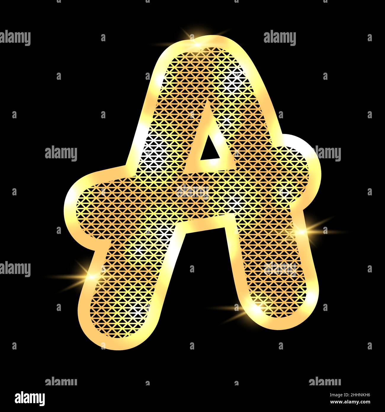 Golden alphabet with highlights on a dark background. Letter A Stock ...