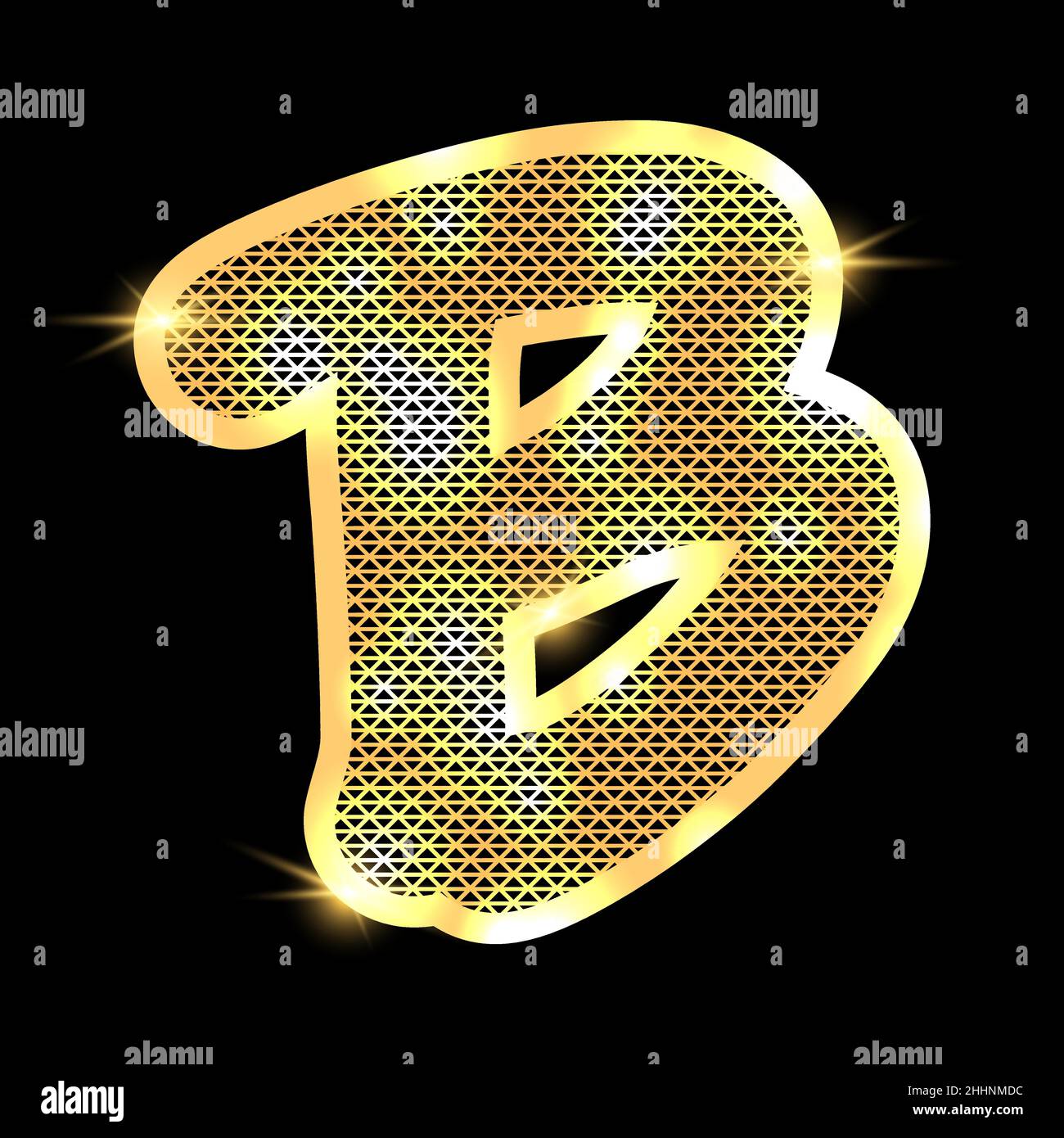 Golden alphabet with highlights on a dark background. Letter B Stock ...