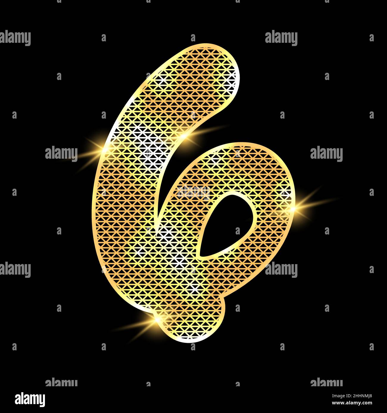 Golden alphabet with highlights on a dark background. Number 6 Stock ...