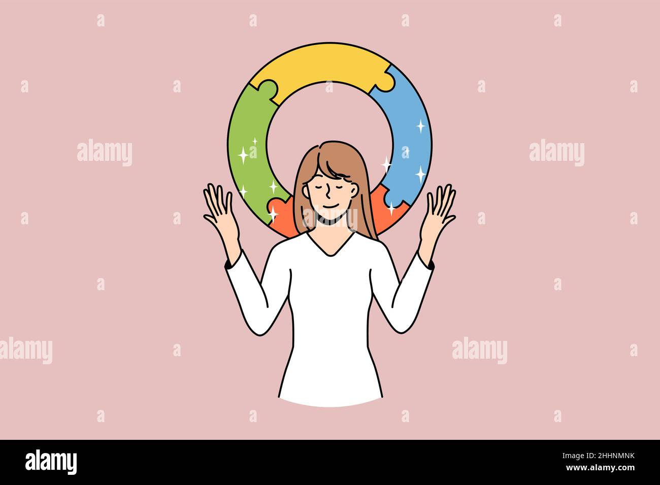 Harmony balance and personal integrity concept. Smiling woman with eyes ...