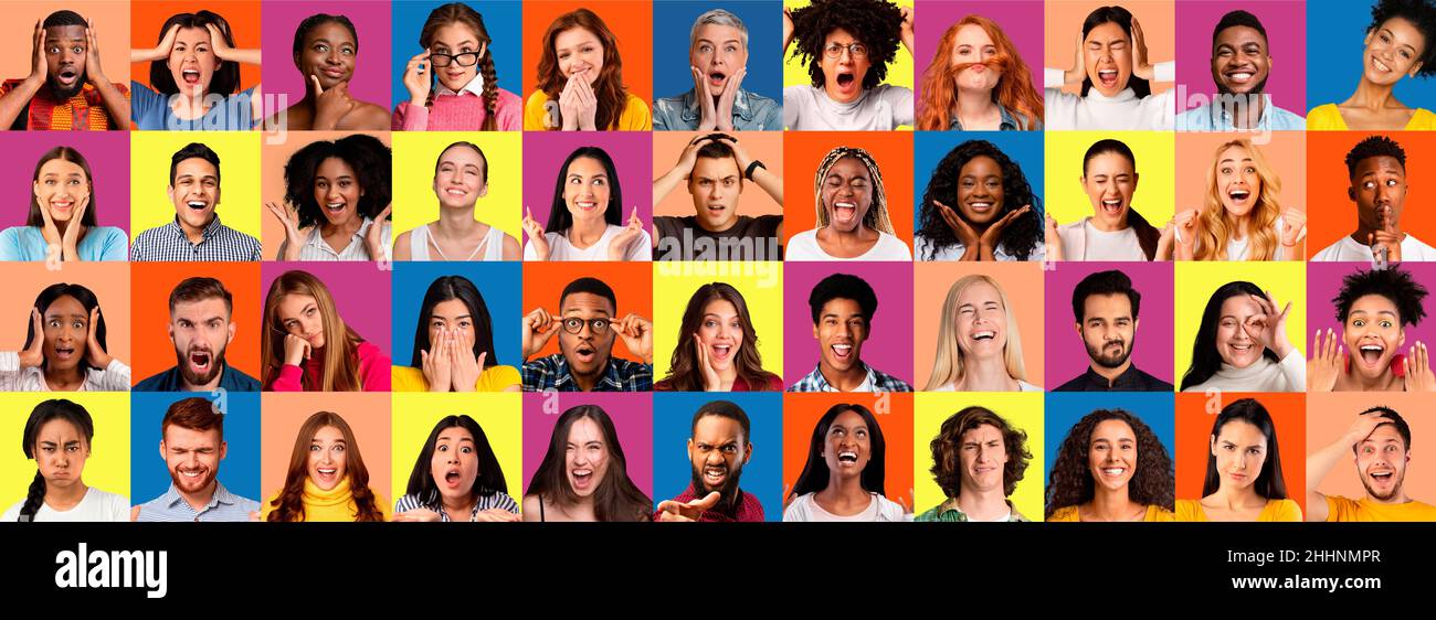 Photos of diverse multiracial men and women showing various emotions ...
