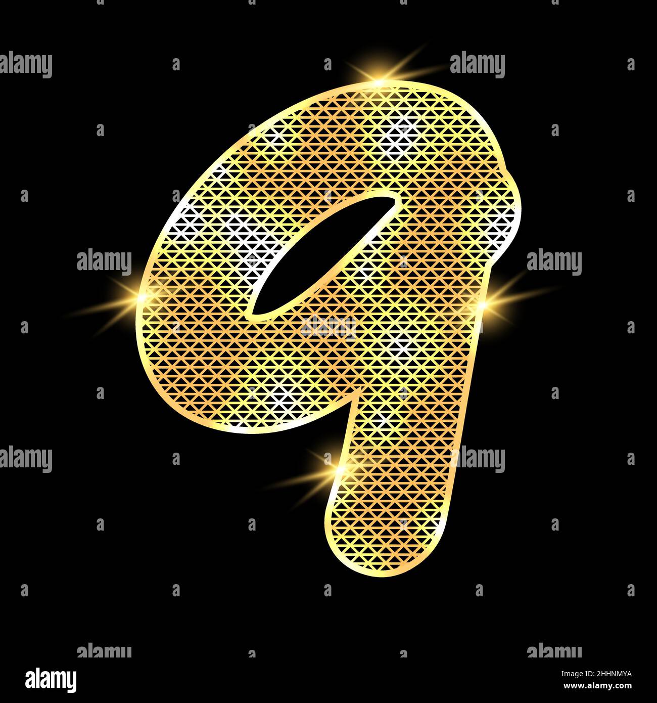 Golden alphabet with highlights on a dark background. Number 9 Stock ...
