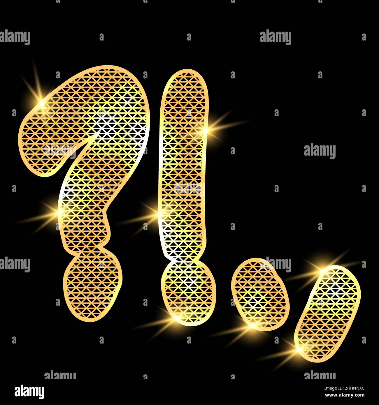Golden alphabet with highlights on a dark background. Punctuation marks ...