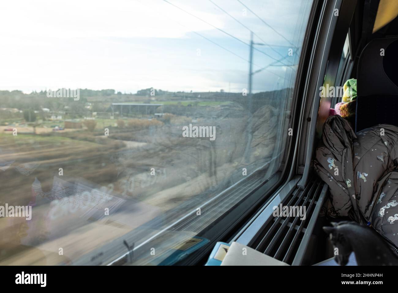 Rural landscape seen from a train window in movement Stock Photo - Alamy