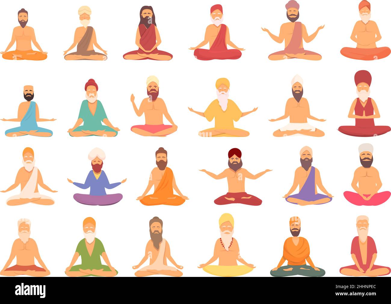 Yogi man icons set cartoon vector. Sage indian. Rishi asia Stock Vector ...