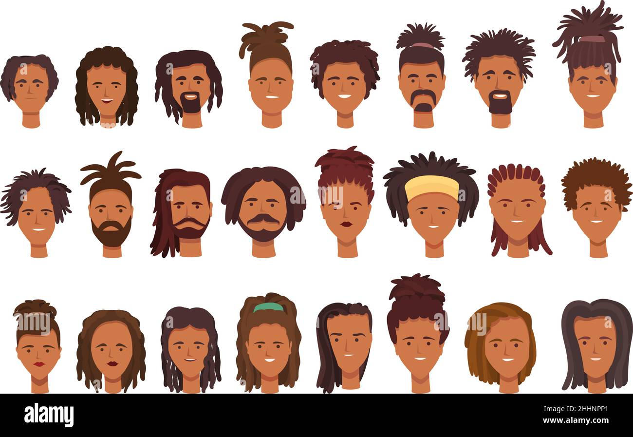 Dreadlocks icons set cartoon vector. African fashion. Adult character ...